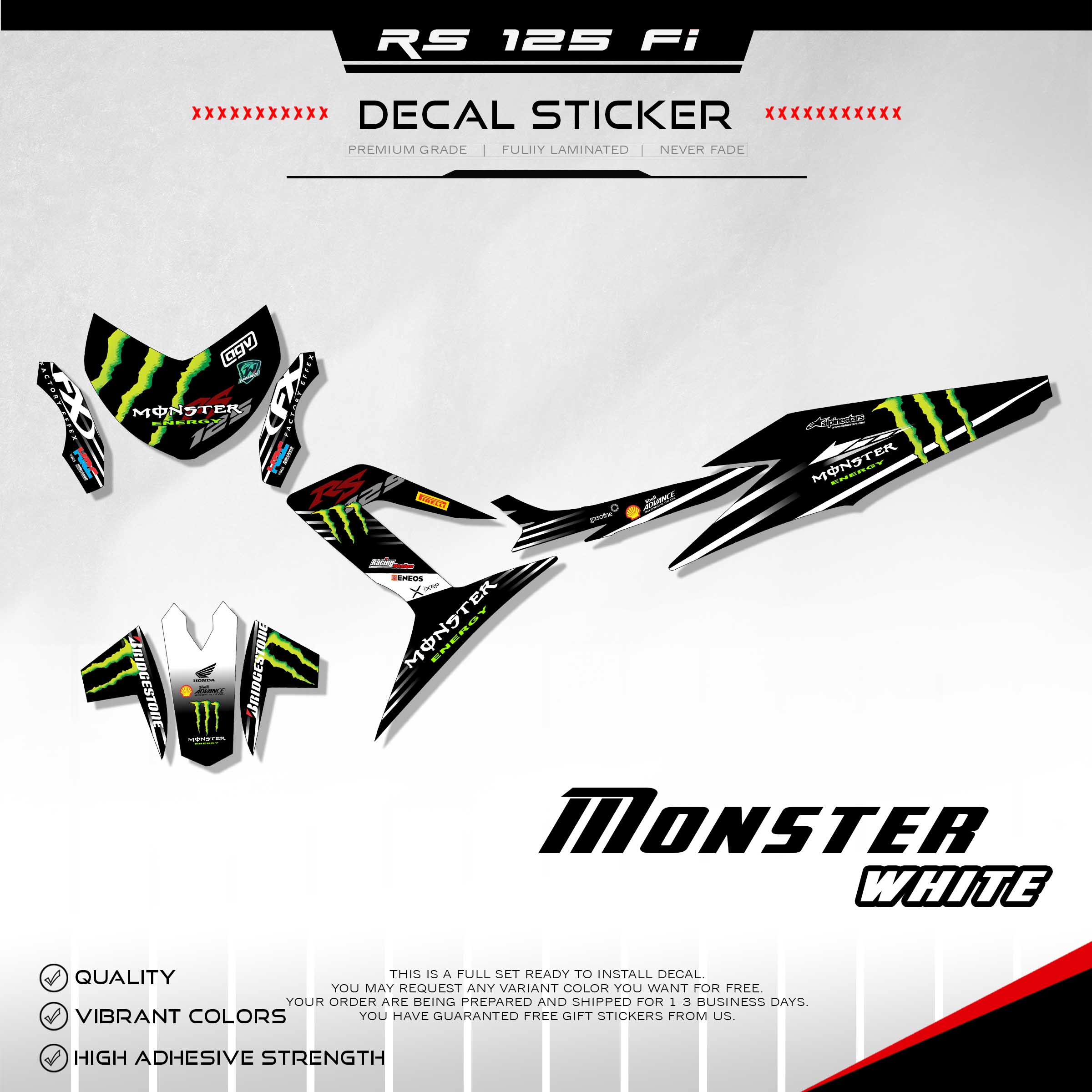 Honda RS 125 Fi Decals - ( Riders Base Fully Laminated - Gloss Vinyl ...