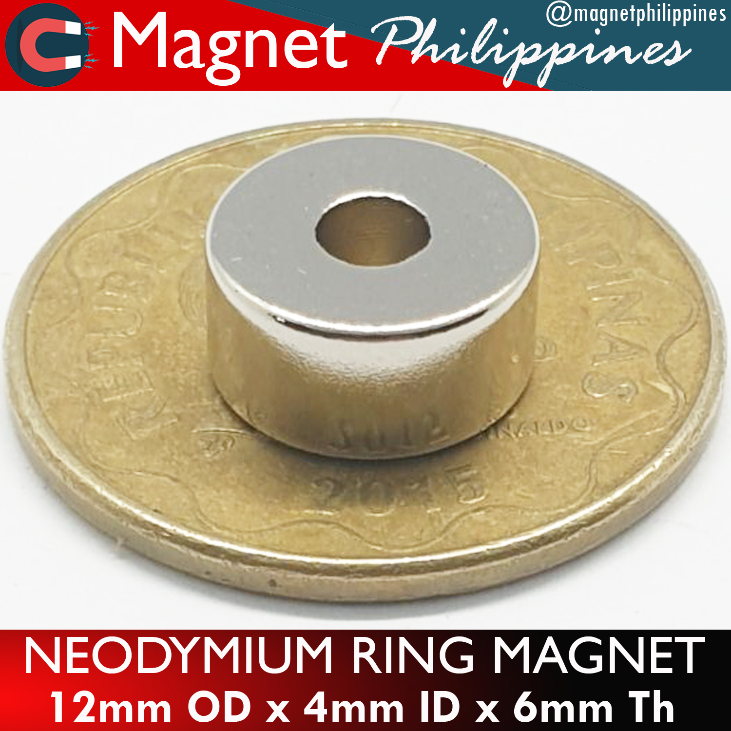 Neodymium RING Magnet 12mm OD x 4mm ID x 6mm H Super Strong Rare Earth ...