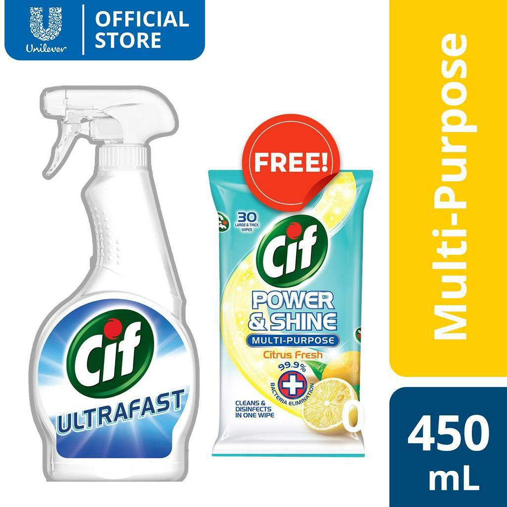 Cif Ultrafast Bathroom Spray 450ml with Free Cif Power and Shine Wipes ...