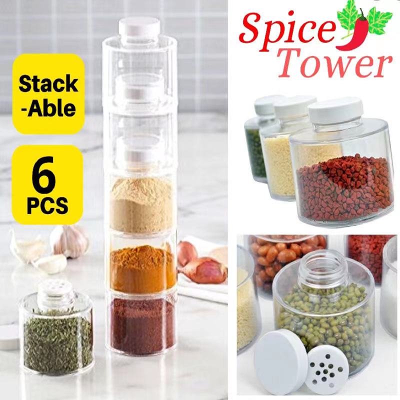 6pcs/set Stackable spice tower Double cap Spice plastic Jar Bottle ...