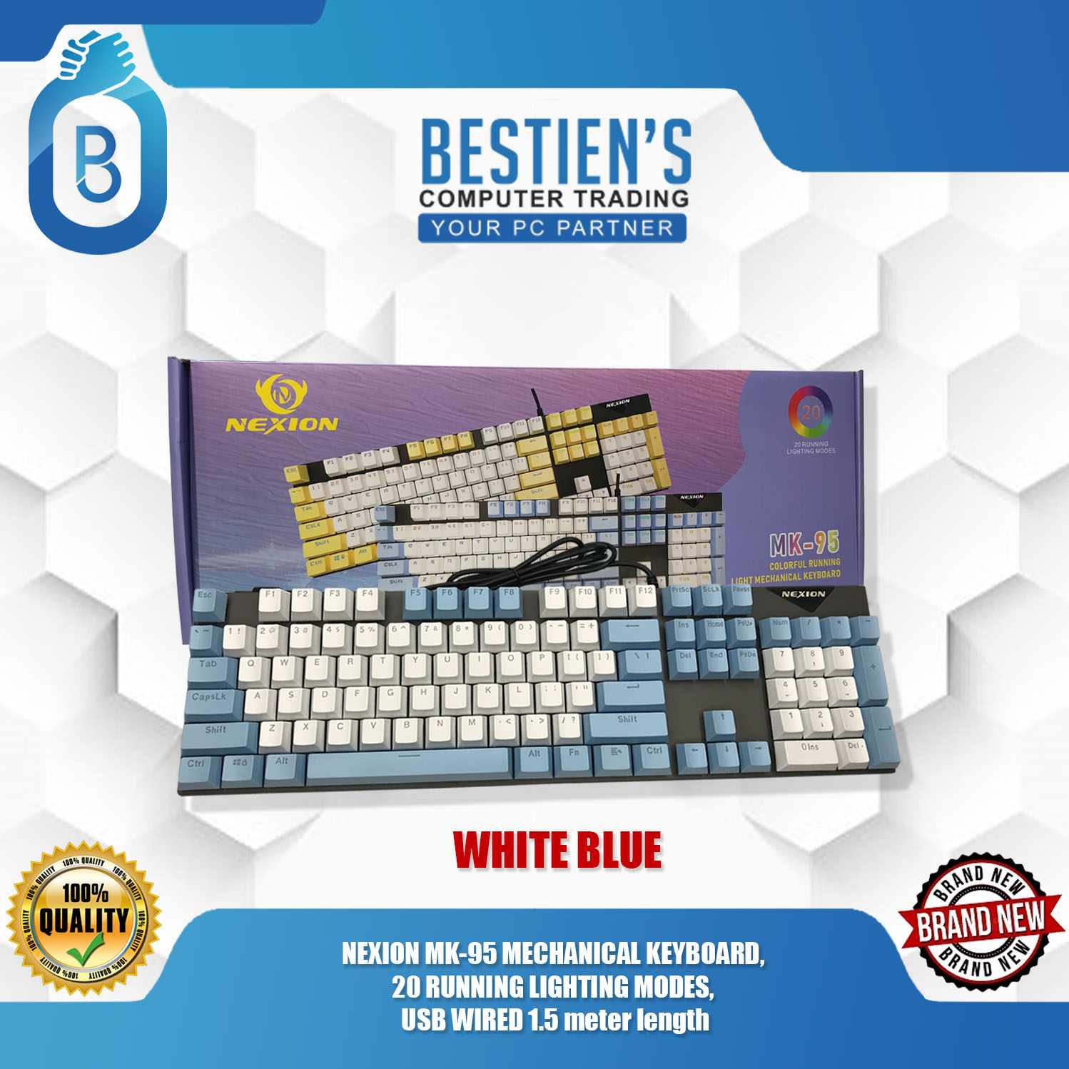 NEXION MK-95 MECHANICAL KEYBOARD, 20 RUNNING LIGHTING MODES, USB WIRED ...