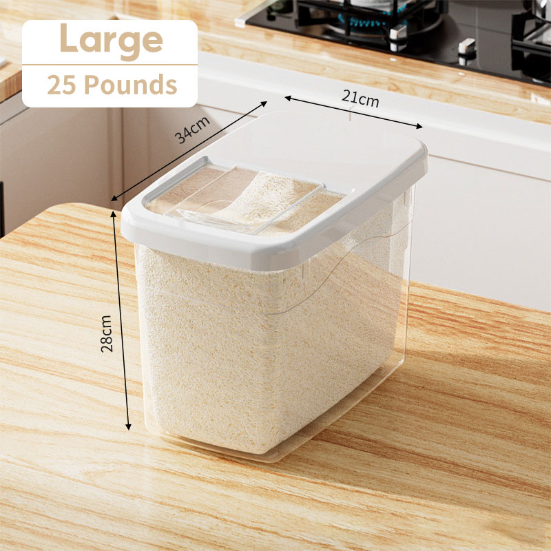 JFS 12.5Kg Kitchen Rice storage box transparent long rice bucket with ...