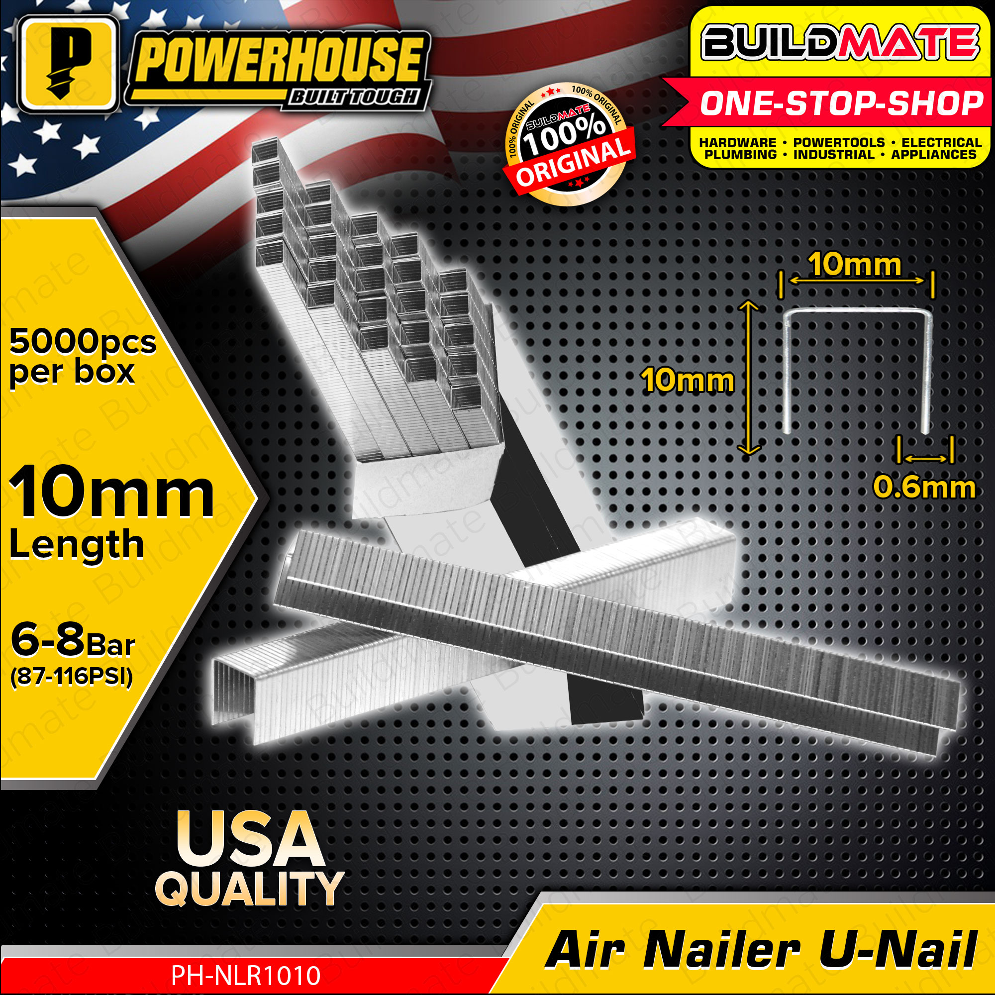 BUILDMATE Powerhouse Air Nailer U-Nails 10mm - 22mm U Shaped Nails U ...