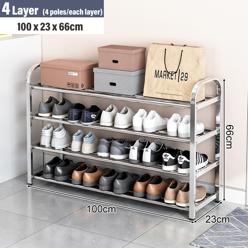 4 TIER Stainless Steel Shoes Rack Rak Kasut Shoe Storage Rack Shelf ...