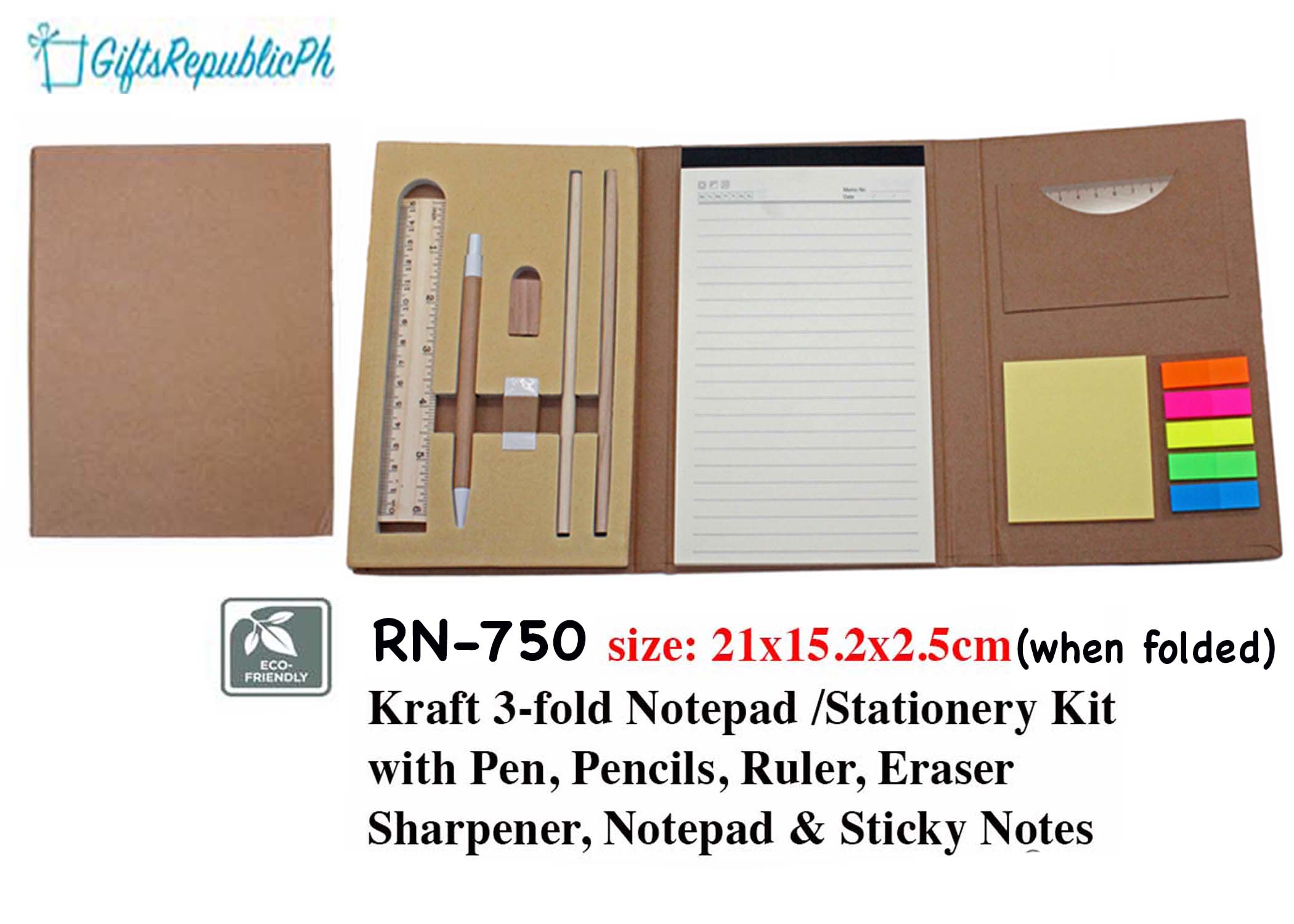 Kraft Notebook, Notepad, 10in1 Stationery Kit Tri-fold Muji Style RN ...
