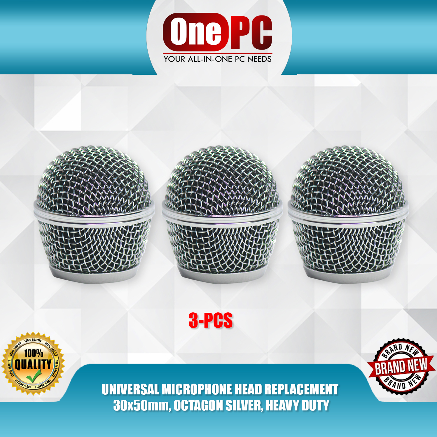 MIC HEAD MICROPHONE HEAD REPLACEMENT 30x50mm, OCTAGON SILVER, HEAVY ...