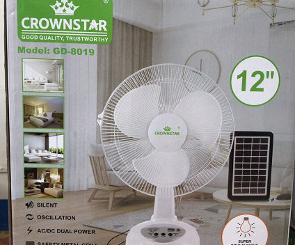 SOLAR FAN 12 Inch Rechargeable Solar Powered Desk Fan With 2 LED Bulbs ...