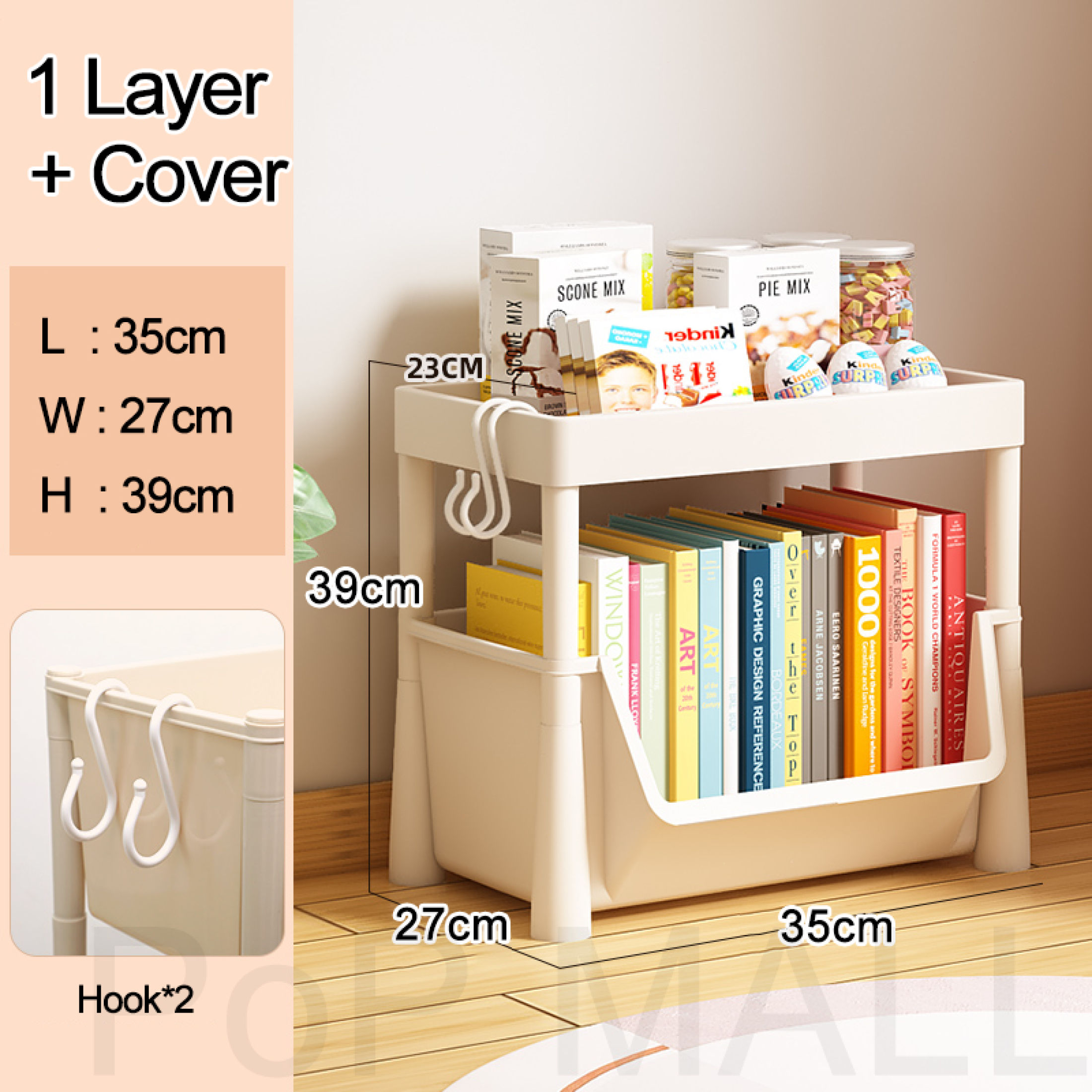 SALVO Book Organizer Box Desk Book Storage Box with Wheels Table Shelf ...