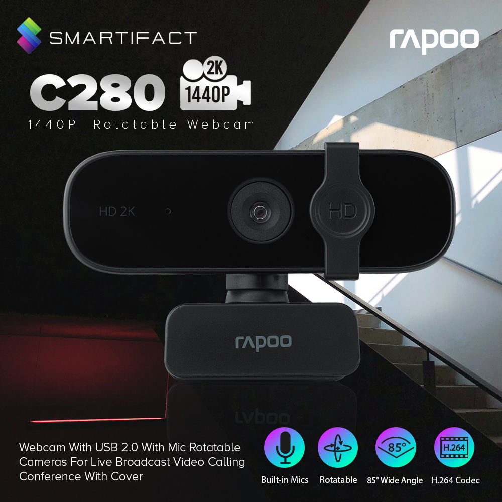 Rapoo C280 2K 1440P Webcam 2.0 With Mic Rotatable Cameras For Live ...