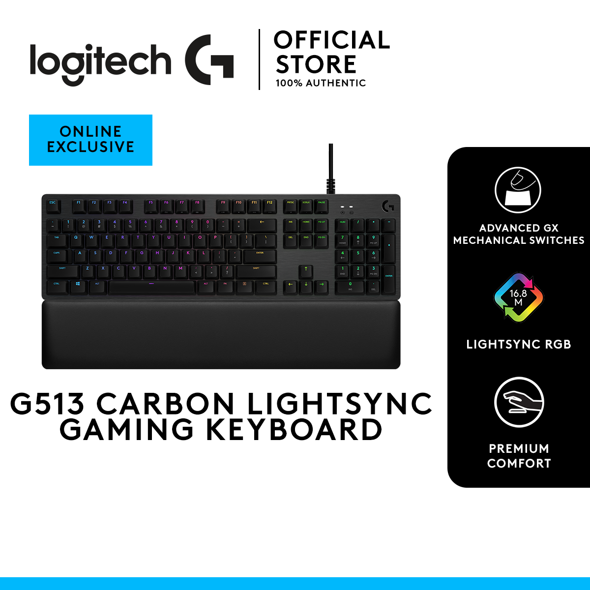 Logitech G513 CARBON LIGHTSYNC RGB Mechanical Gaming Keyboard with GX ...