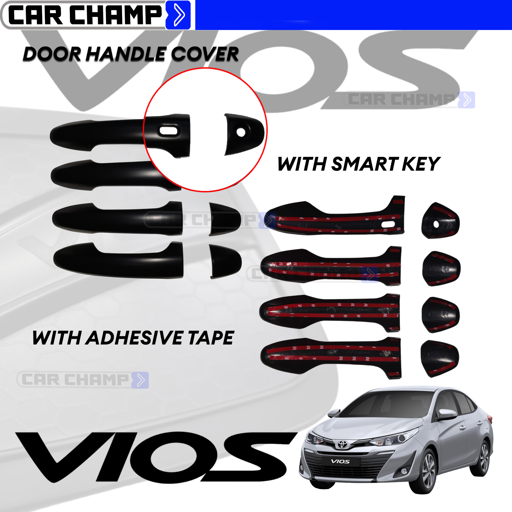 All New Vios Prime G 2018 to 2025 Matte Black Door Handle Outer Cover ...