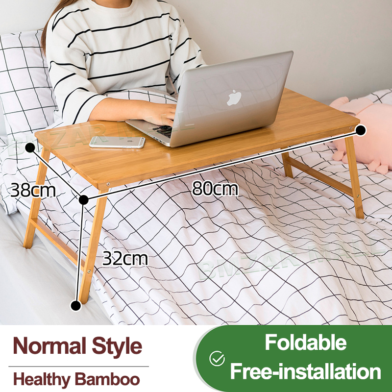 Laptop Table Desk Bamboo 60/80CM Foldable Solid Wood Simple Bedroom ...