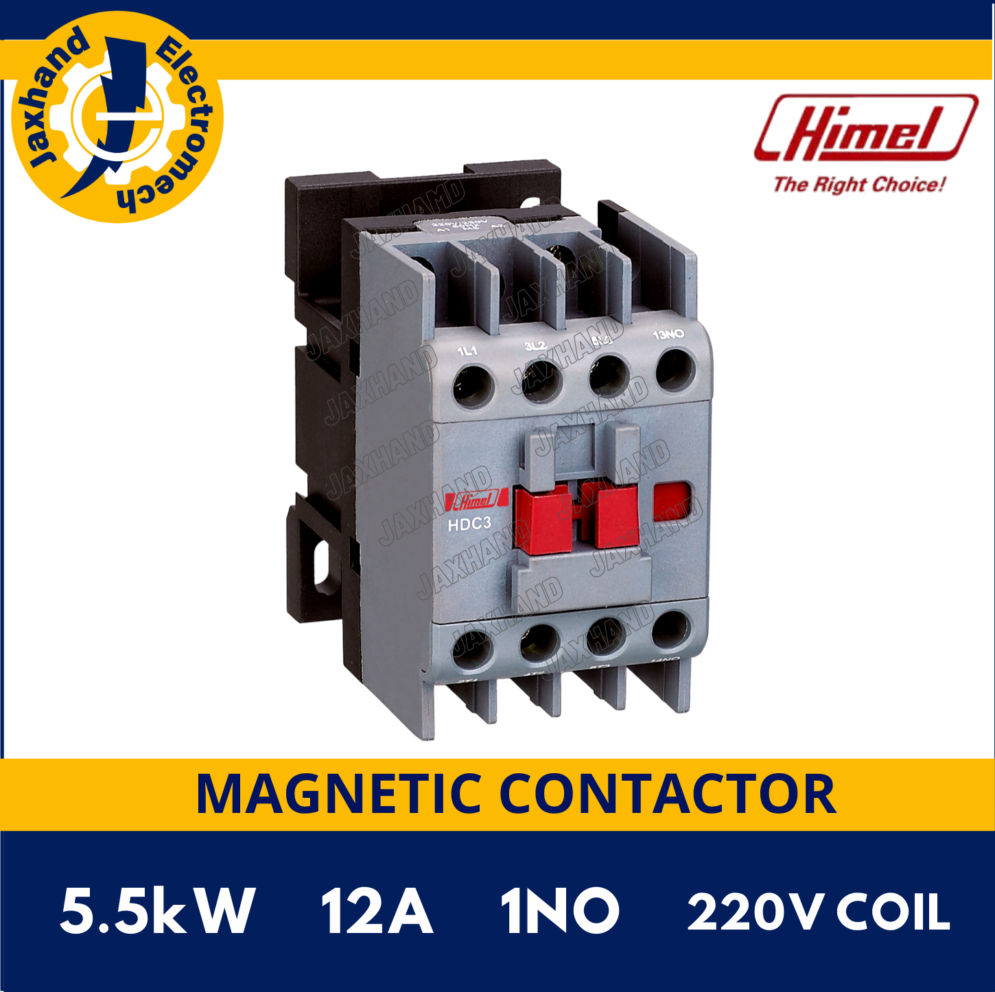 Himel Magnetic Contactor HDC3, 12Amps, 5.5kW, 220VAC Coil, 1NO+1NC, (AC-3 = 380/440V) | Lazada PH