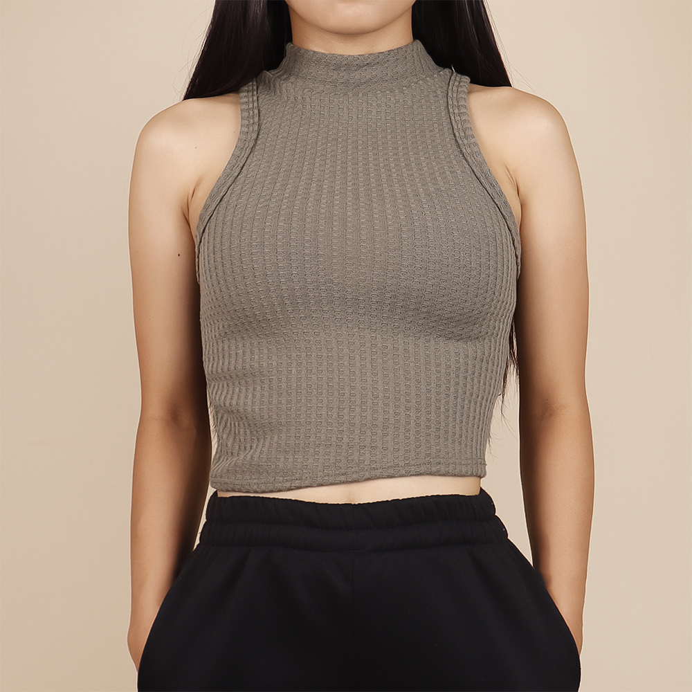SASA Turtle Neck Top Sleeveless Sando Crop Top Waffle Cotton AILEEN ...