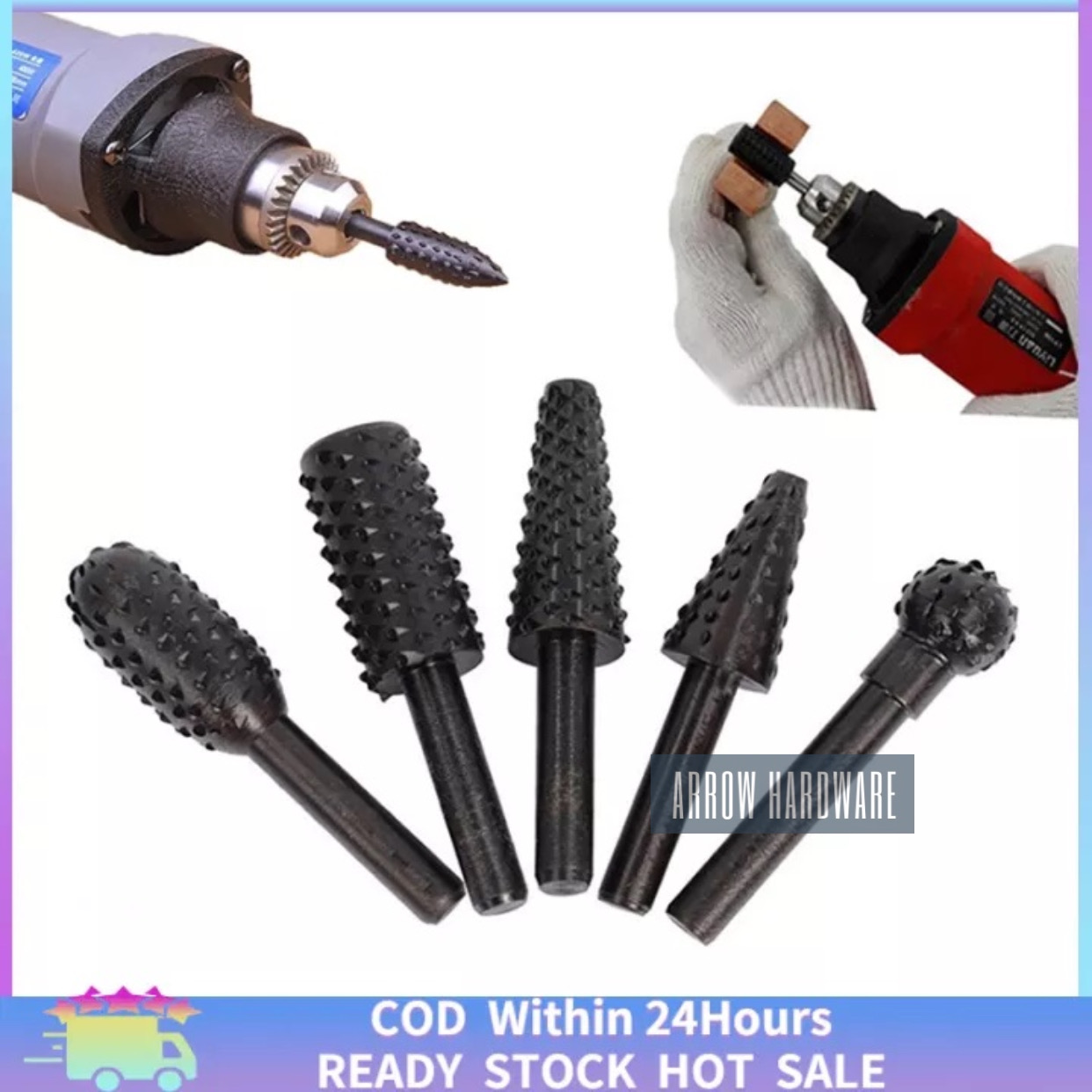 【ready stock】5pcs Black Steel Rotary Burr Set 1/4'' 6mm Shank Wood Rasp ...