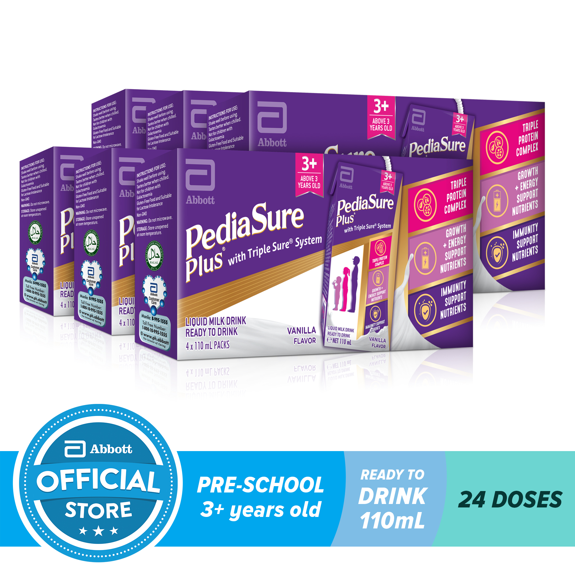 Pediasure Plus Ready to Drink Vanilla 110ML x 4 For Kids Above 3 Years ...