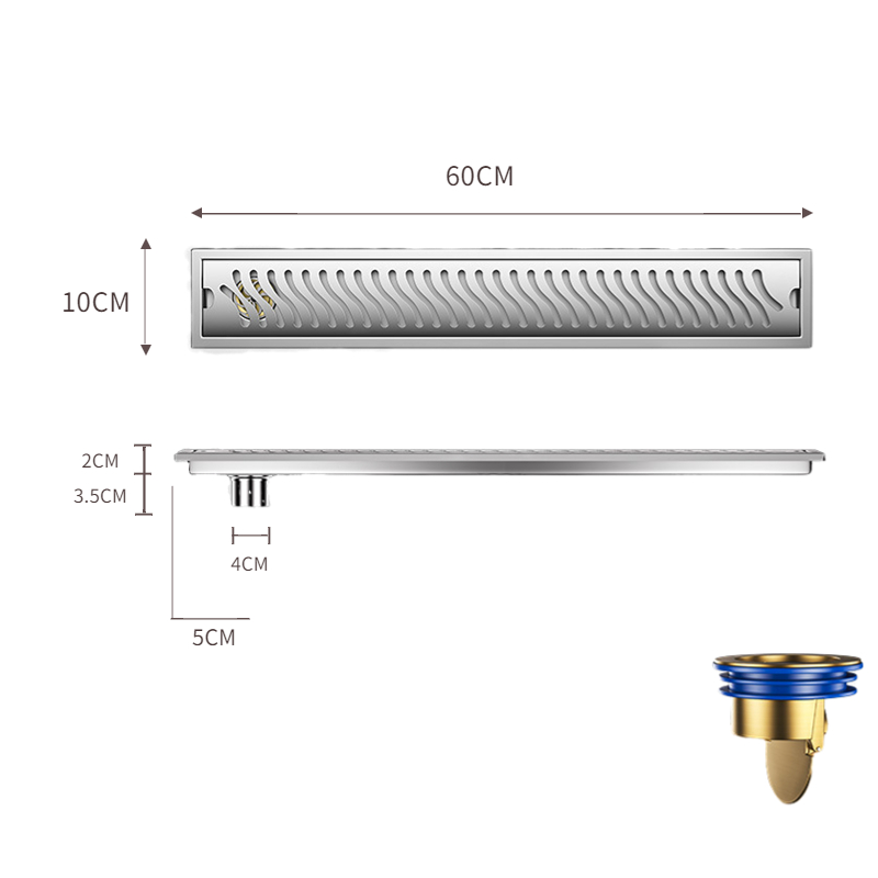 Bright rectangular floor drain middle/side drain SUS304 stainless steel ...