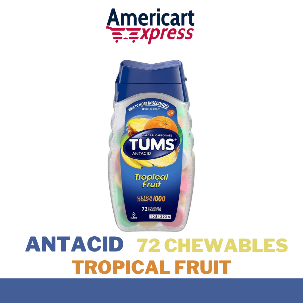 Tums Tropical Fruit Antacid Ultra Strength (1000mg) 72 Chewable Tablets ...