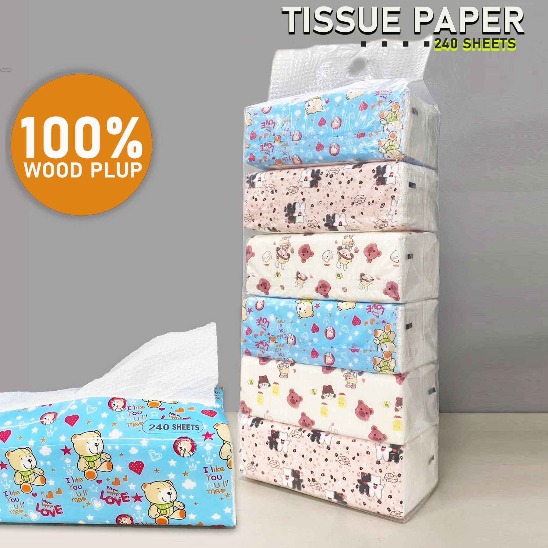 Kaisa Villa FT-00417 6PCS/Pack 100% Wood Plup Disposable Facial Tissue ...