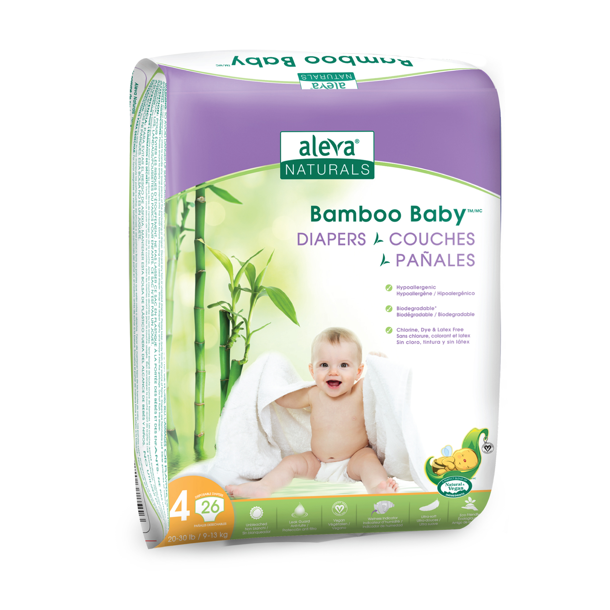 Aleva Naturals® Bamboo Baby® Diapers - size 4 (20-30 lbs/9-13kg) - 26ct ...