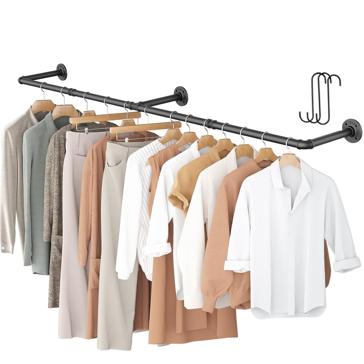 Metal Clothes Rack Wall-Mounted Space Saver Hanging Clothes Rod Drying ...