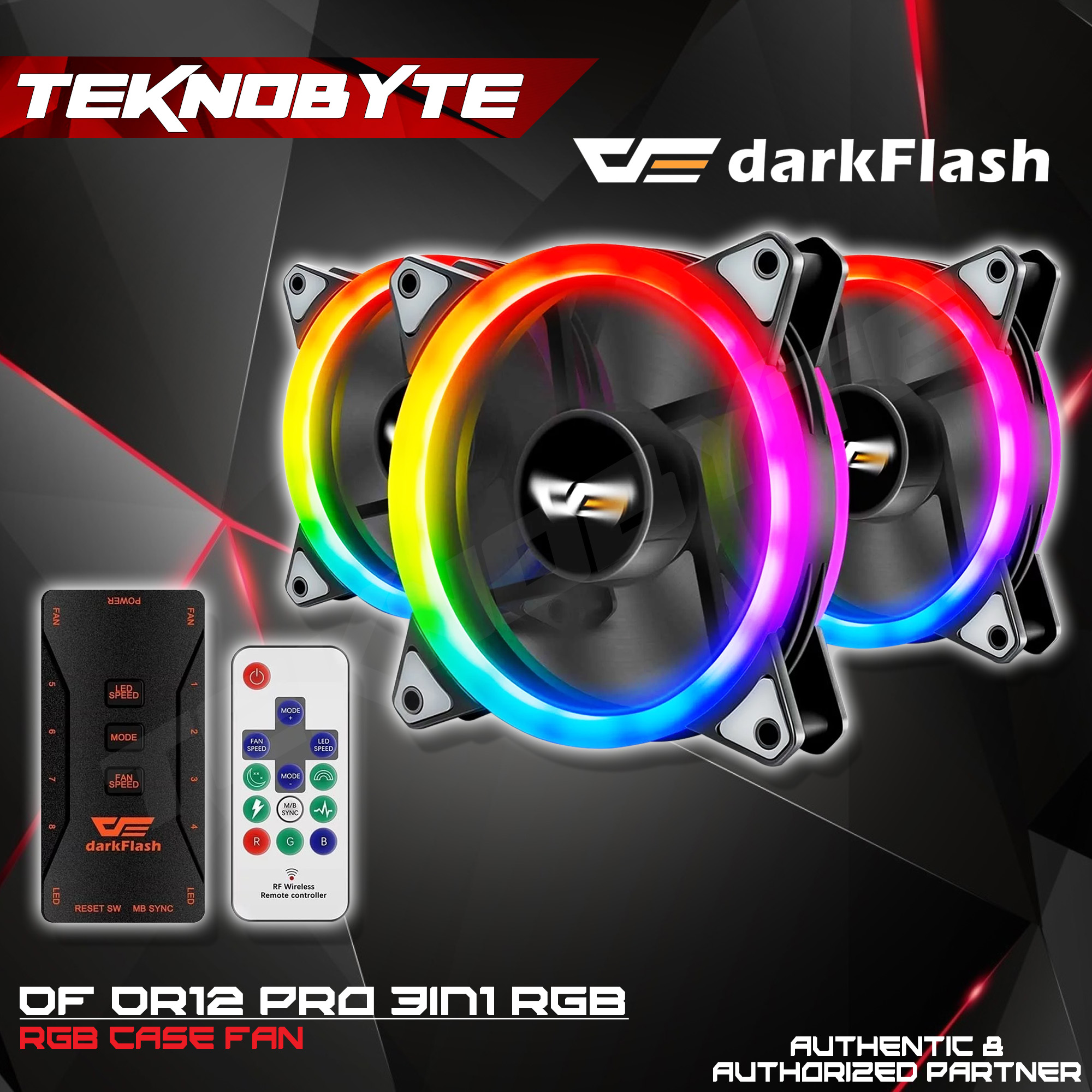 DarkFlash DR12 PRO 3in1 3Double ring fan+Control+remote control RGB ...