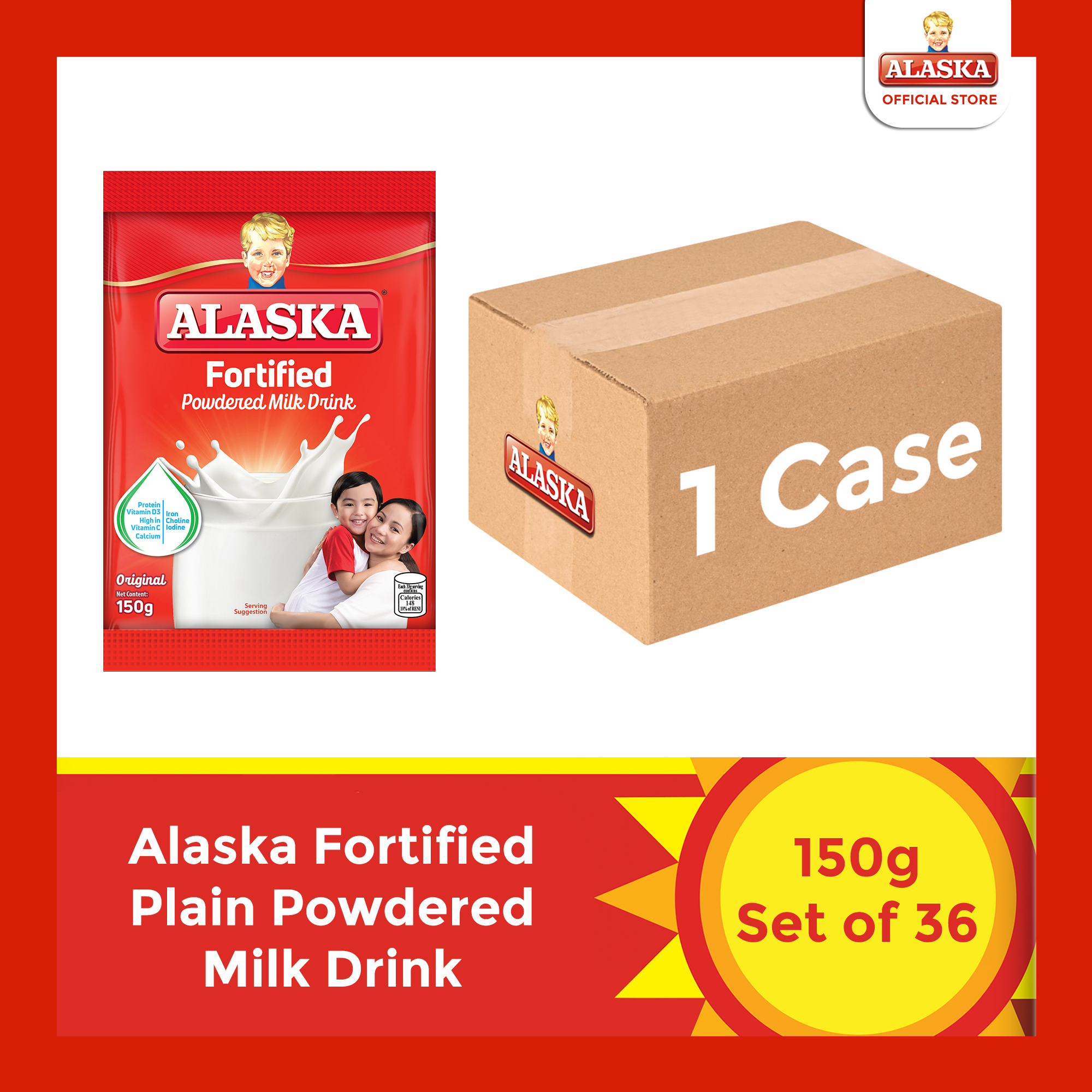Alaska Fortified Powdered Milk Drink Sachet 150g | Set of 36 (1 Case ...