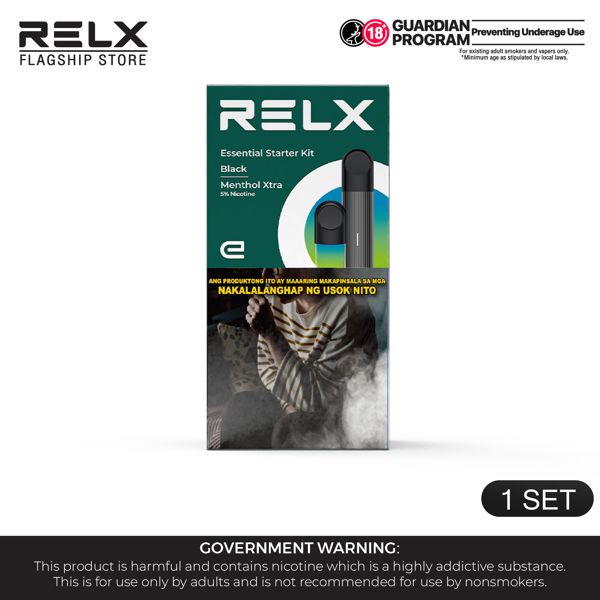 RELX Essential Kit Starter Kit Black Device+1 Pod Pro Essential 1+1 ...