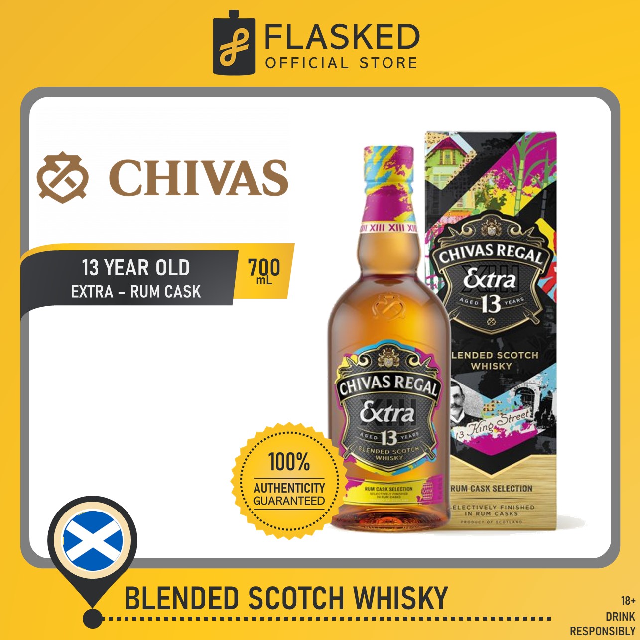 Chivas Regal Extra 13 Year Old Rum Cask Blended Scotch Whisky 1L ...