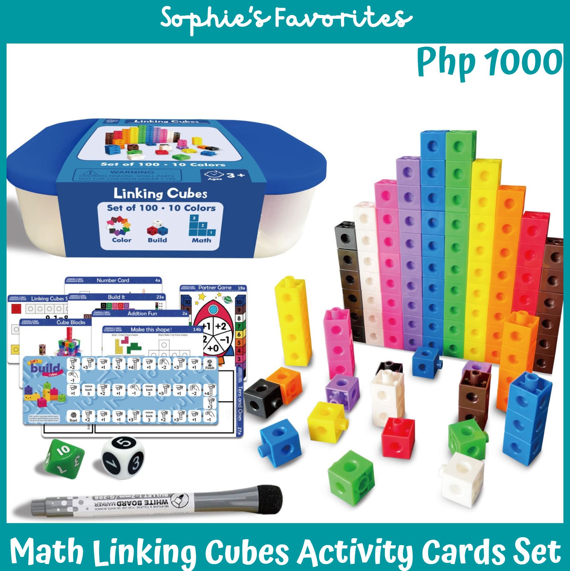 Math Link Cubes with Activity Cards Numberblocks Math Manipulatives ...