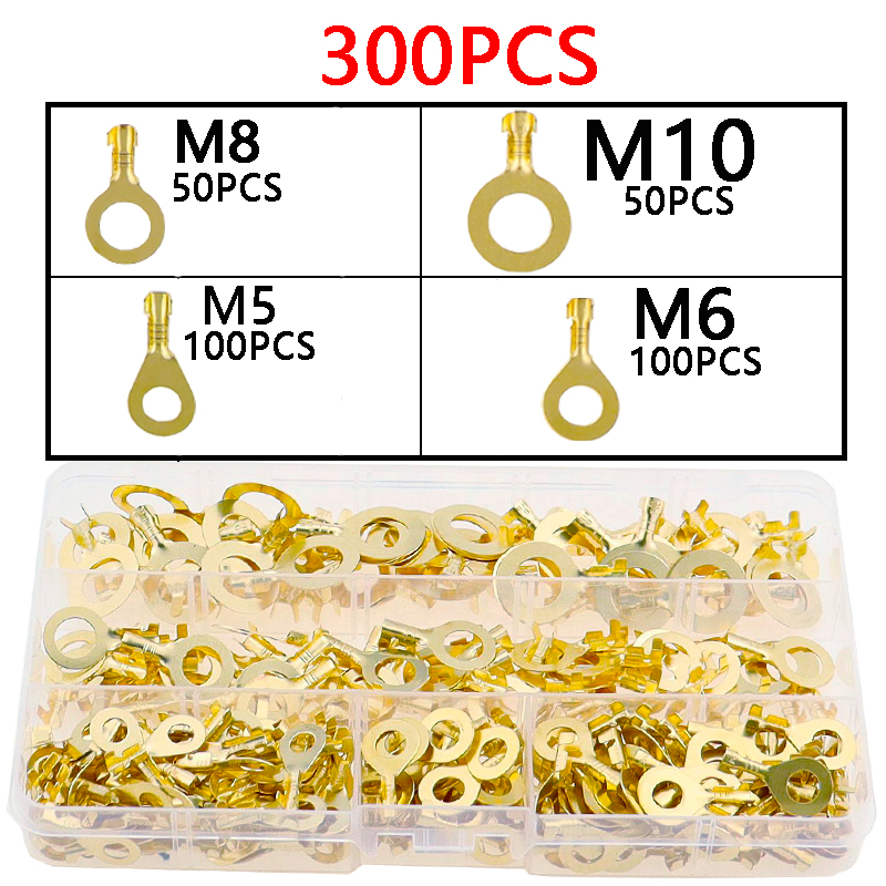 150/300/450/540PCS M3-M10 Ring Lugs Eyes Copper Crimp Terminals Cable ...