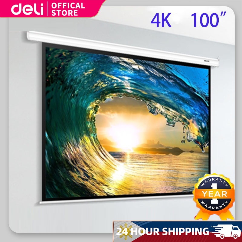 Ready Stock】 Deli Projector Screen Retractable Pull Down HD Projector ...