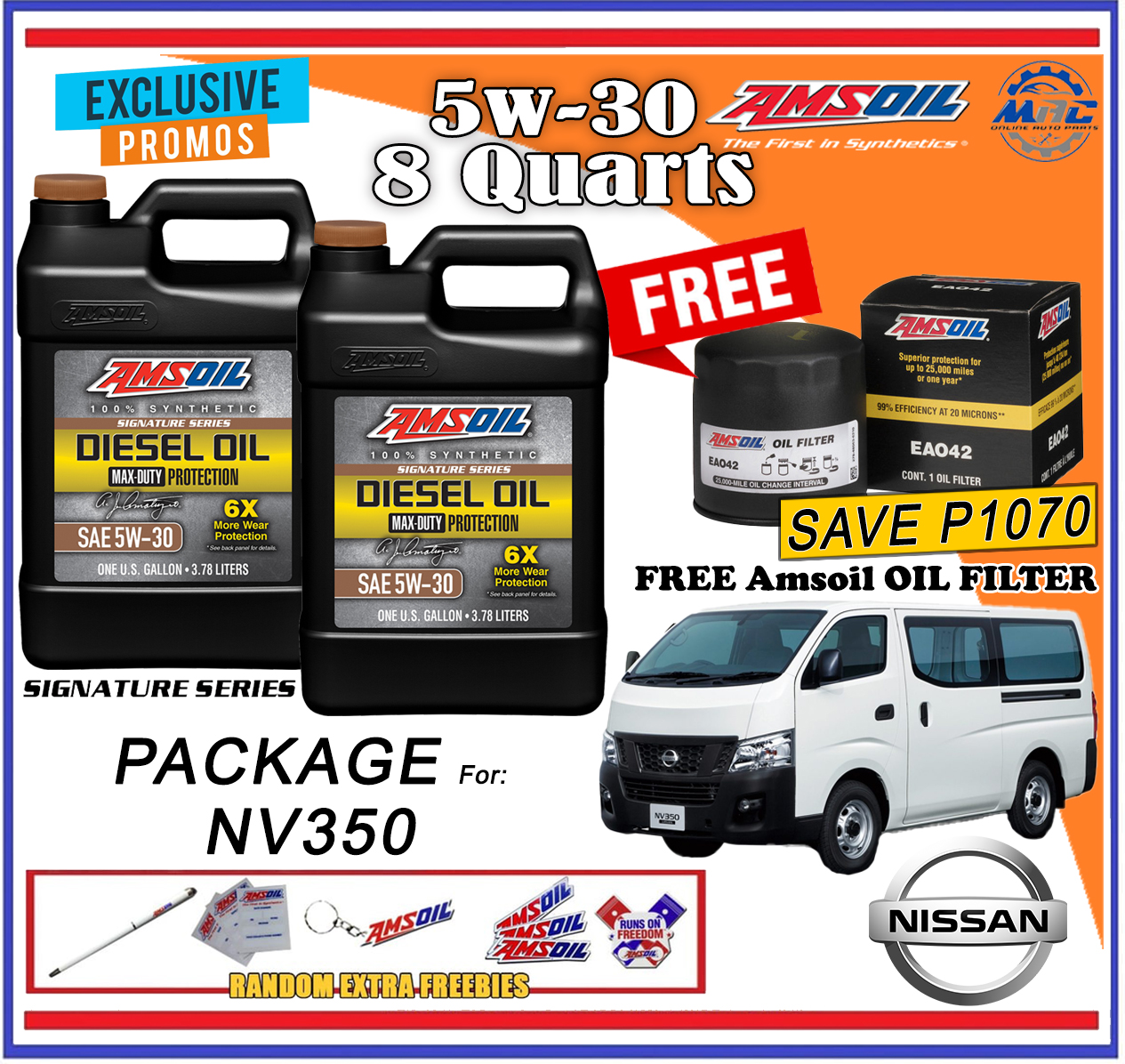 AMSOIL Signature Series Max Duty 5W-30 8 quarts FREE Oil Filter Package ...