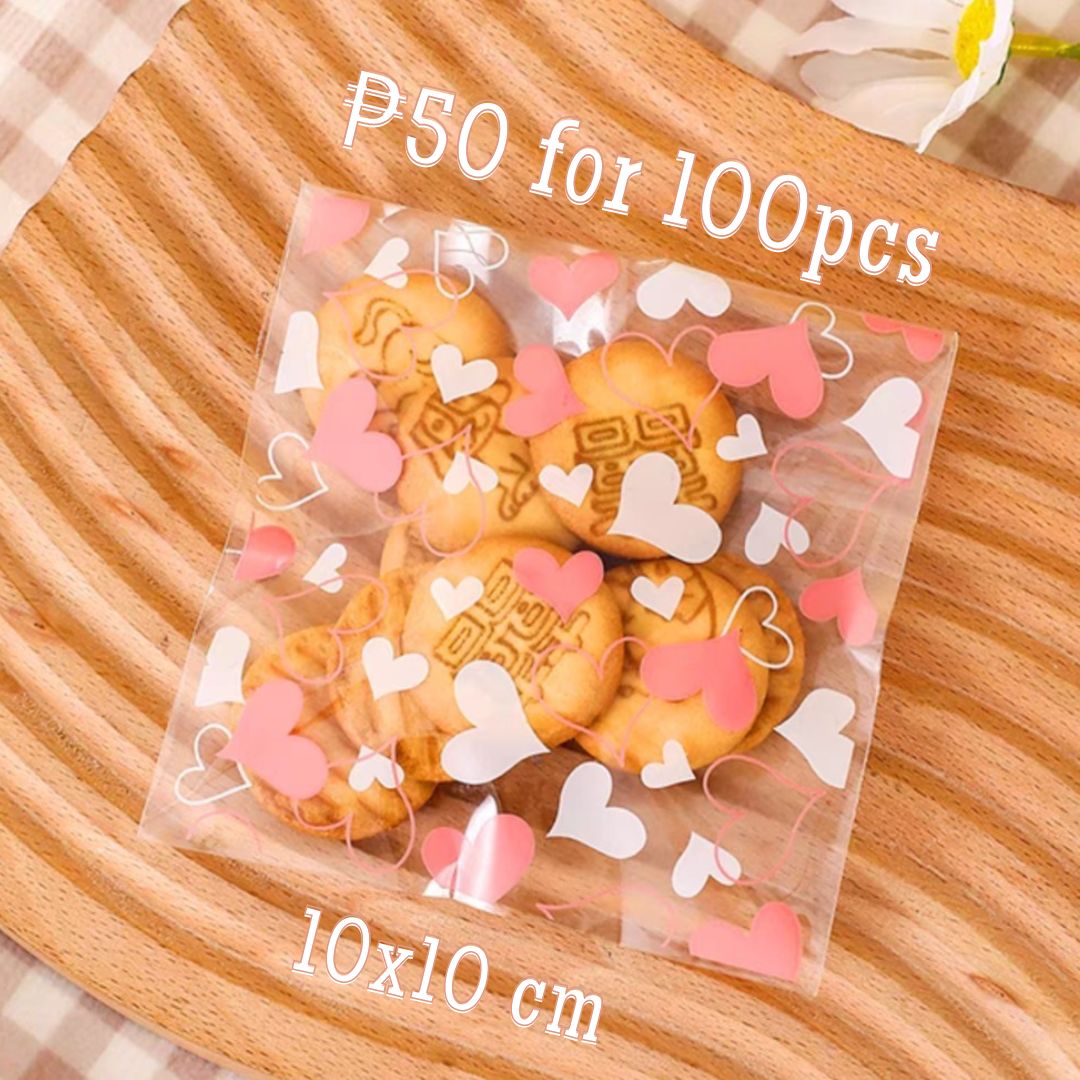 FP1595 (100pcs) 10x10 CM Pink Hearts Valentines Love Cookie Bag Food ...