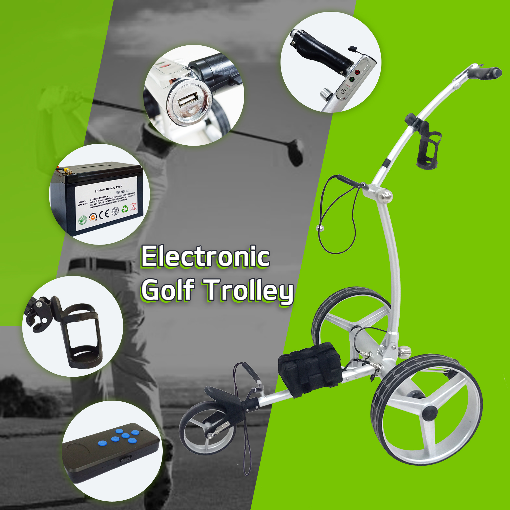 Electronic Golf Trolley with Cup Holder and Cart Bag | Lazada PH