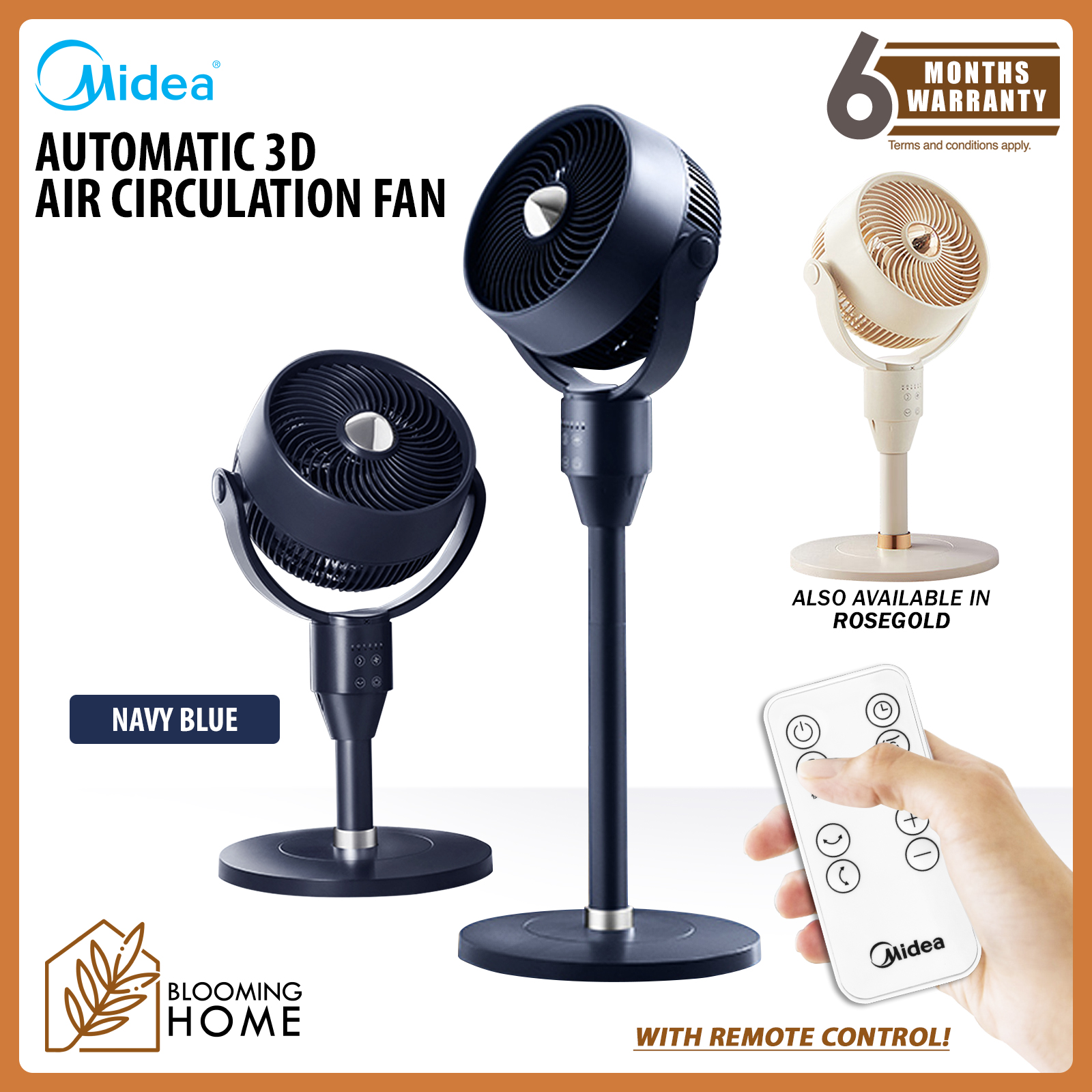 MIDEA Automatic 3-Dimensional Air Circulator Cooling Fan - BLUE AND ...