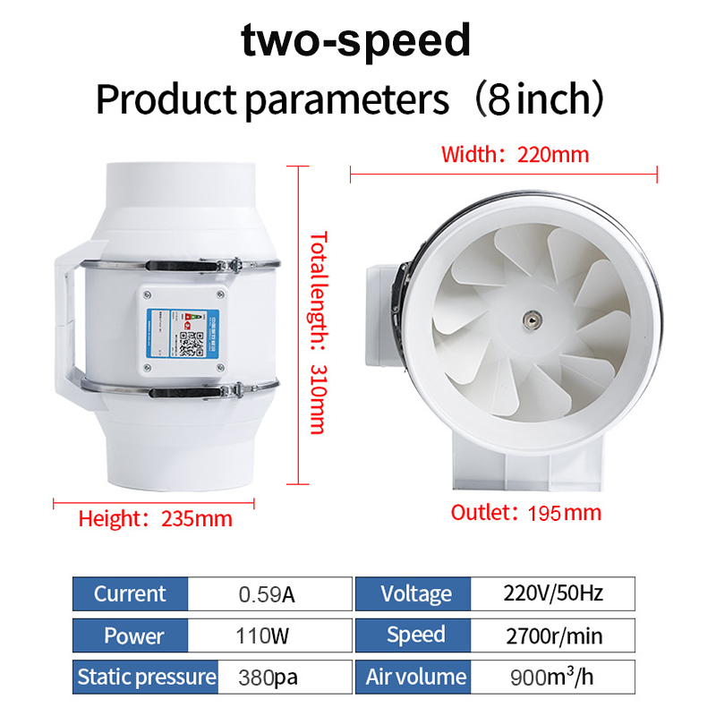 Variable Speed Settings 4 Inches 6 Inches 8 Inches Mixed Flow Inline ...