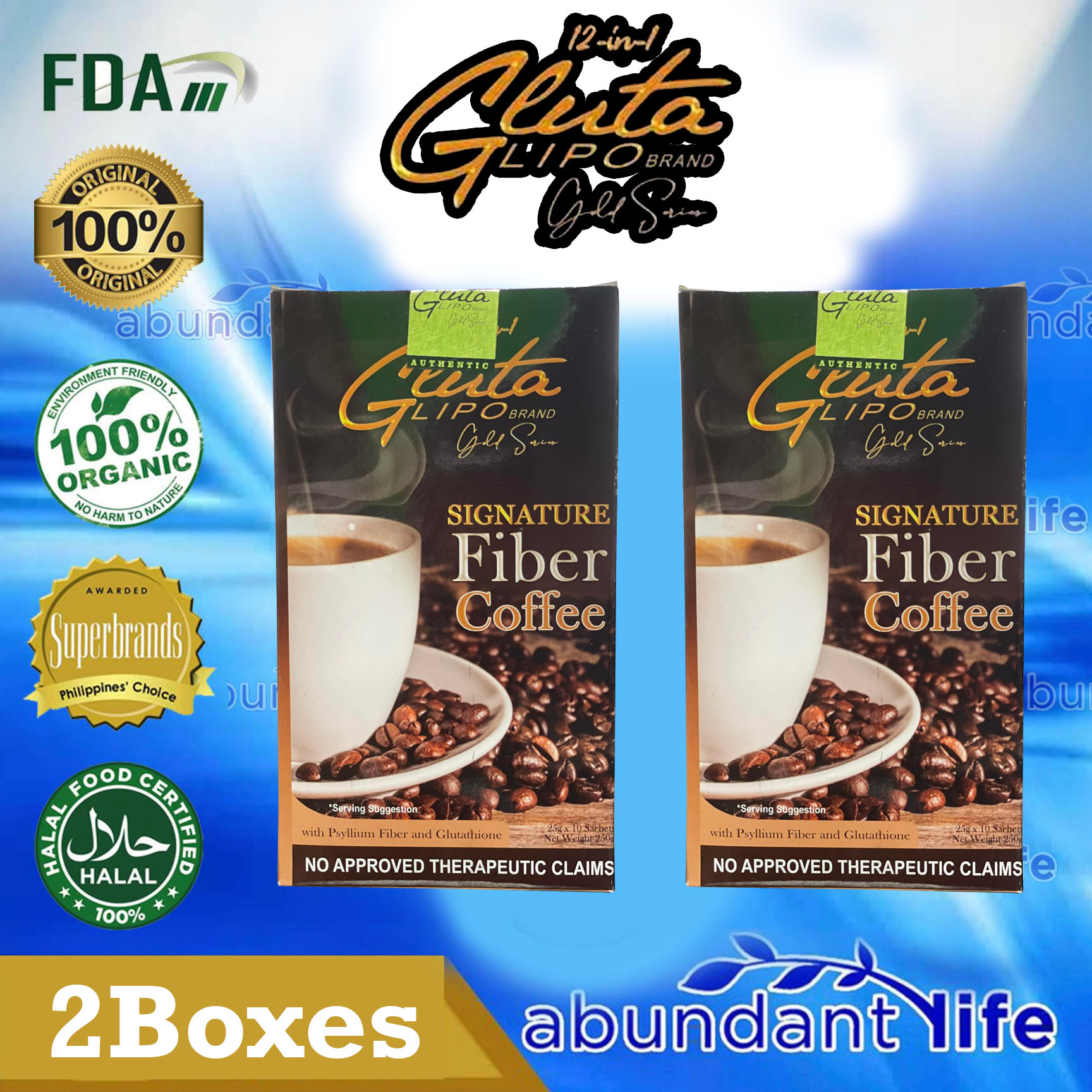 2 Box Gluta Lipo Signature Fiber Coffee with Psyllium Fiber and ...