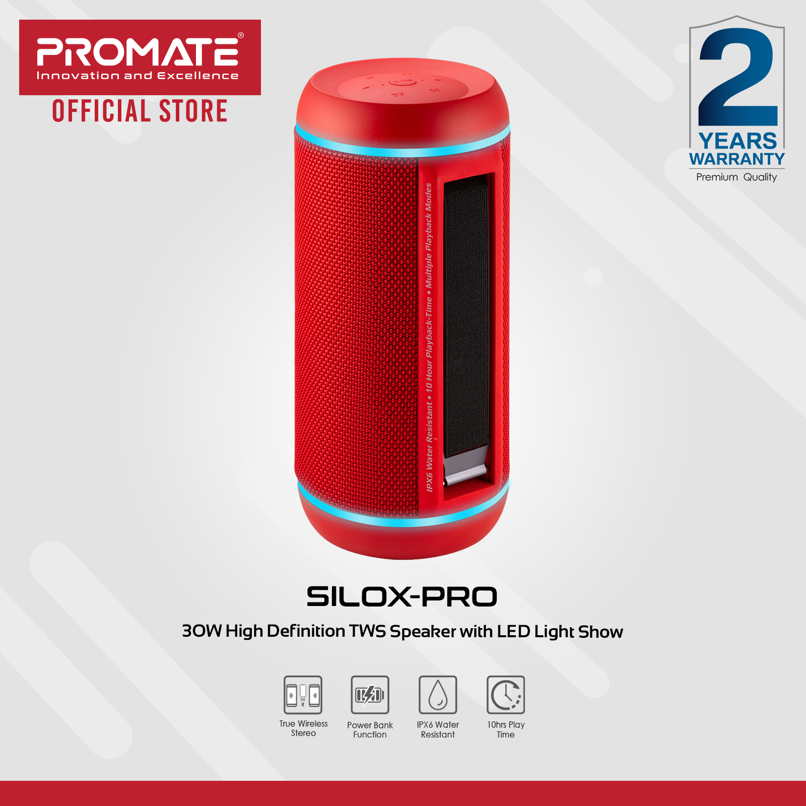 Promate Silox-Pro 30W High Definition True Wireless Speaker with LED Light Show Portable ...