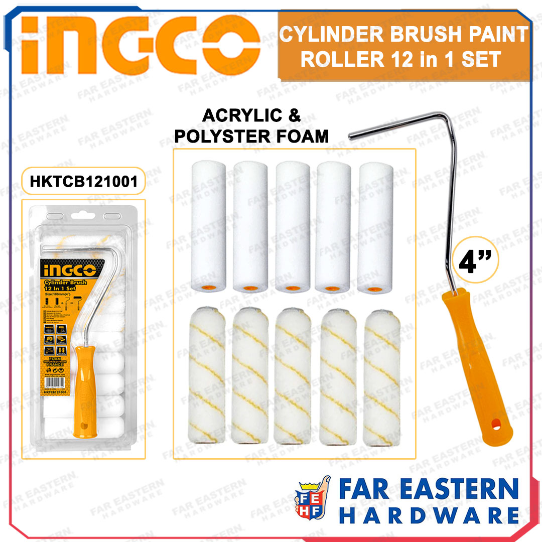 INGCO Cylinder Brush Paint Roller 4" 12 in 1 Set HKTCB121001 INHT ...