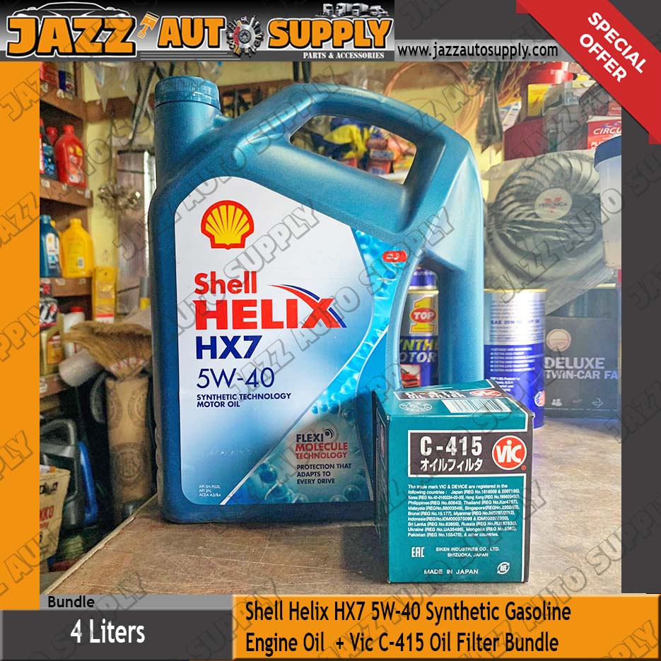 Shell Helix HX7 Gasoline 5W-40 Synthetic Engine Oil 4L + Vic C-415 Oil ...