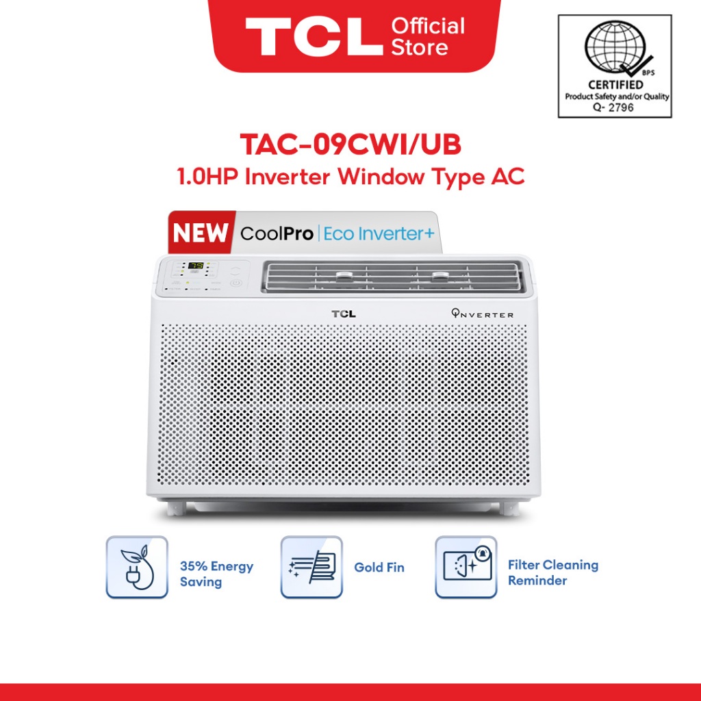 TCL 1.0HP Eco Inverter Window-Type Air Conditioner TAC-09CWI/UB Aircon ...