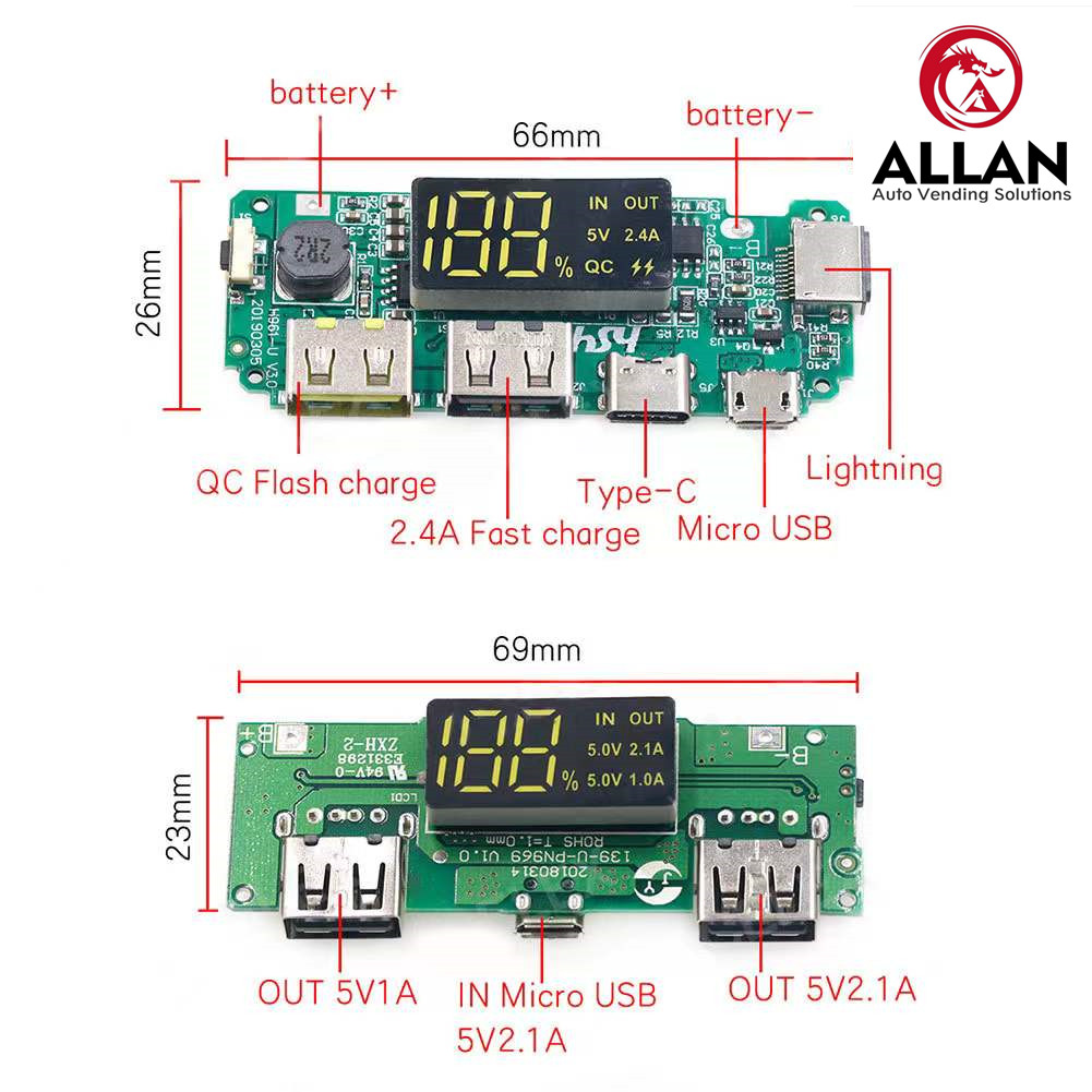 ALLAN 18650 Iithium Battery Digital Display Charging Module 5V2.4A 2A ...