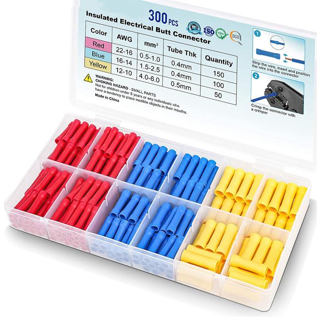 200/300Pcs Insulated Straight Wire Terminal Electrical Copper Tube Cold ...