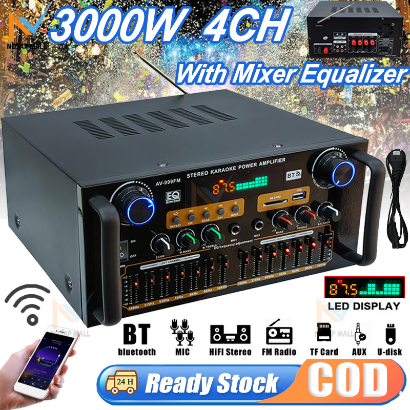 【2024 NEW】220V 3000Watts 4 Channel Amplifier With Mixer Equalizer Usb ...