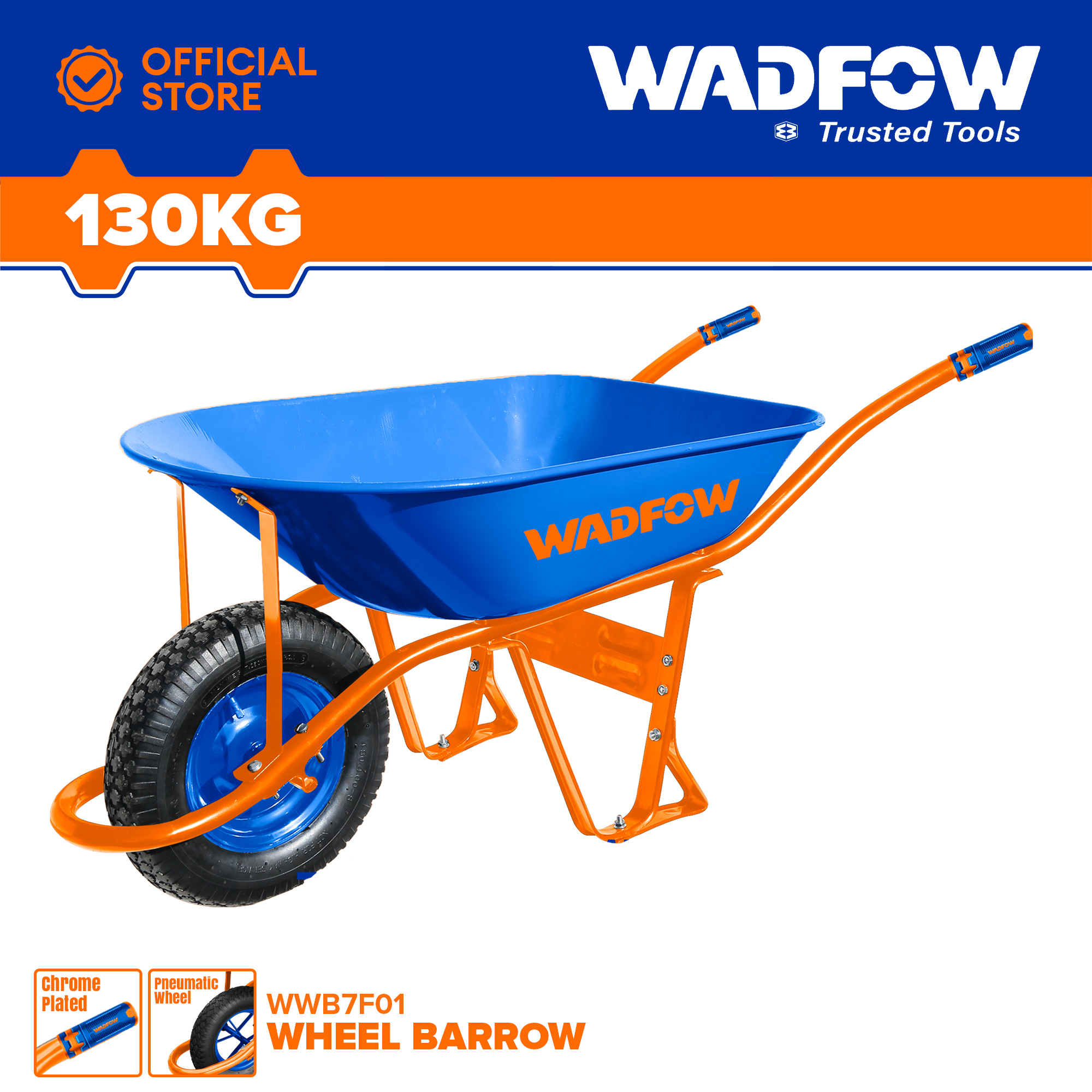 WADFOW Wheel Barrow 130KG Pneumatic Wheel Garden Cart Wheelbarrow Cart ...