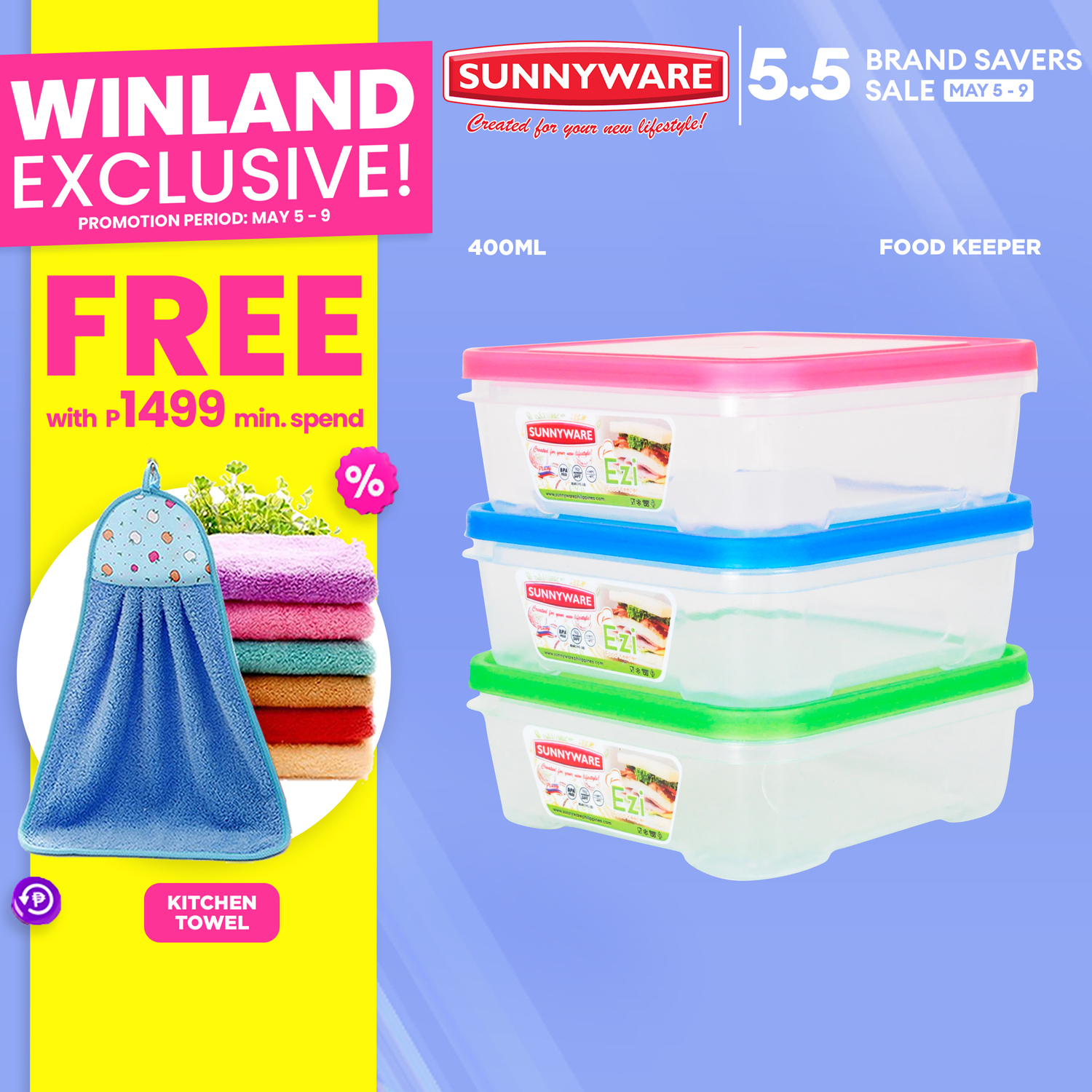 SUNNYWARE by Winland 0.4L | 400mL EZI Food Saver Keeper Storage ...
