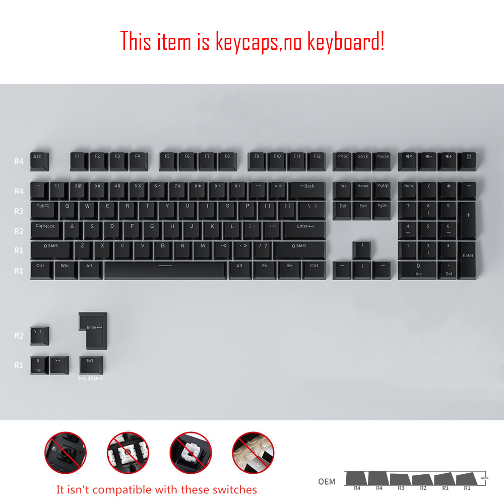 FEKER 113 Keys ABS Keycaps OEM Profile Backlit Keycap for RK61 61/87 ...