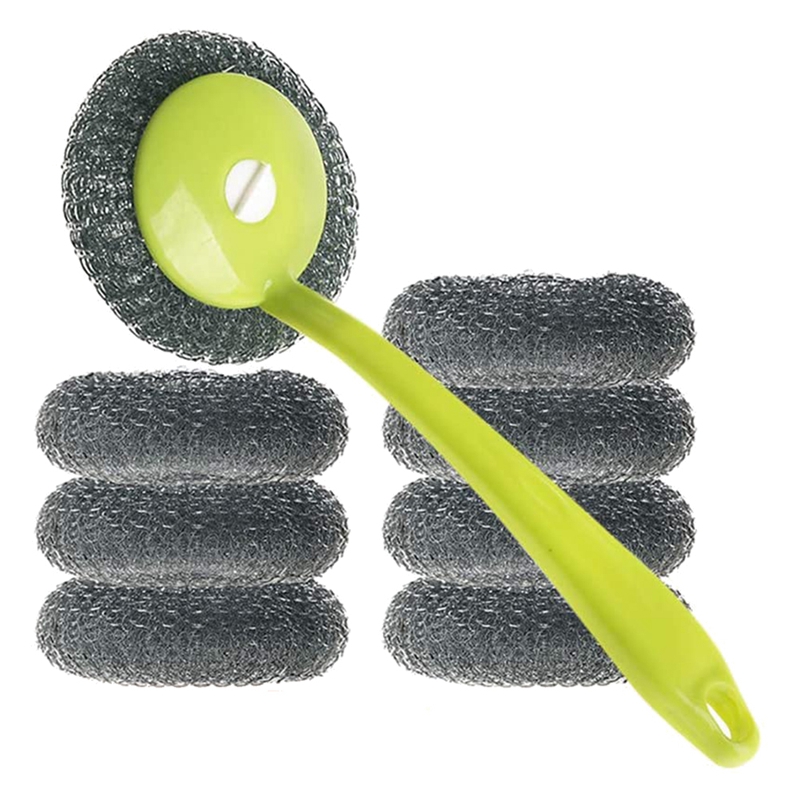 Stainless Steel Sponges Scourer Set with Handle Pack of 8,for Cookware ...