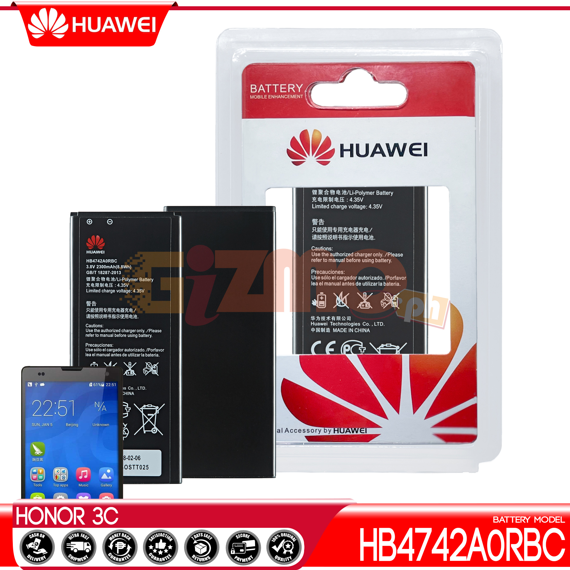 Huawei Honor 3C for Original Battery H30-T00, H30-U10 Model HB4742A0RBC ...